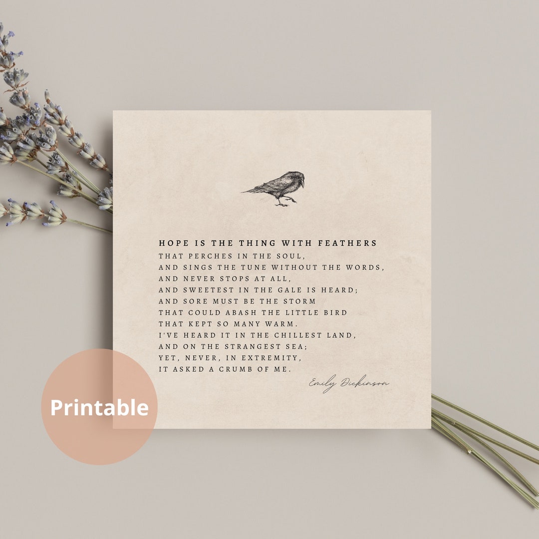Emily Dickinson Hope is the Thing With Feathers Square Art Print, Bird ...