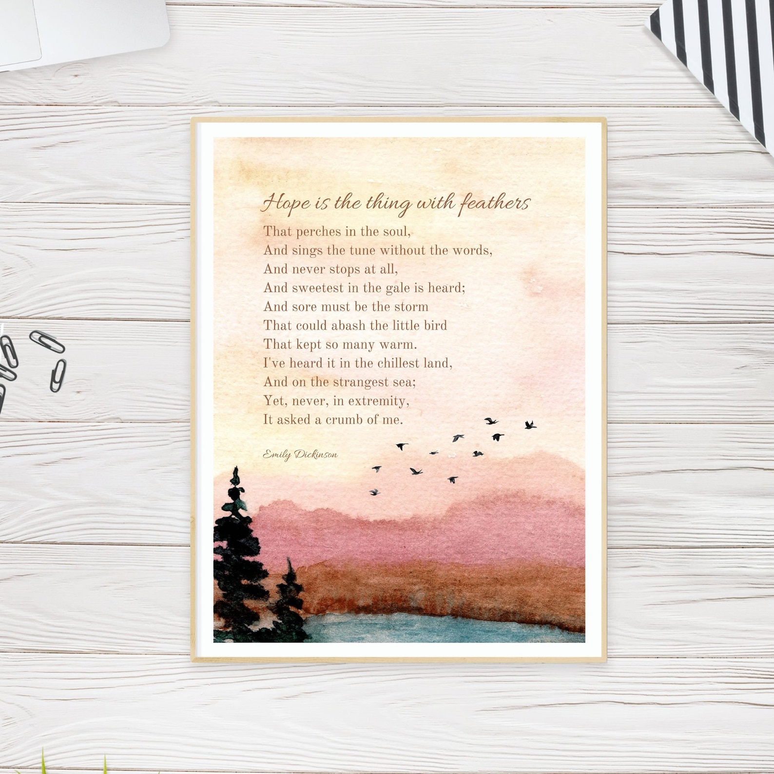 Emily Dickinson Hope is the Thing With Feathers, Watercolor Background ...