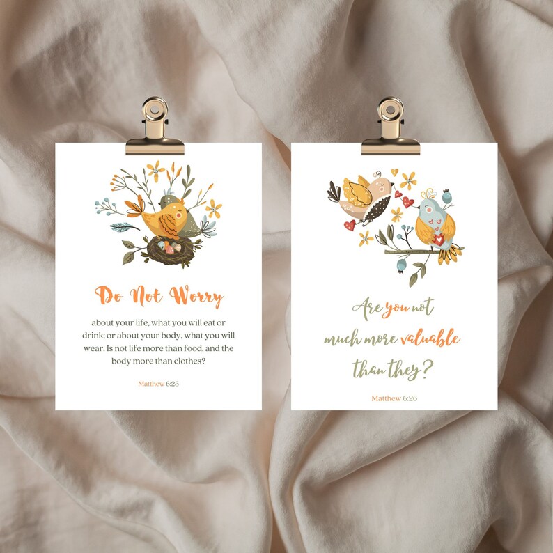 Matthew 6:25-26 Do Not Worry Christian Set of 2 Bible Verse Printable ...