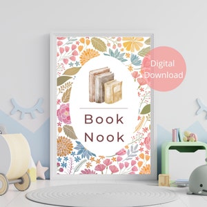 Book Nook Sign Printable, Reading Corner Print, Library Reading Corner ...