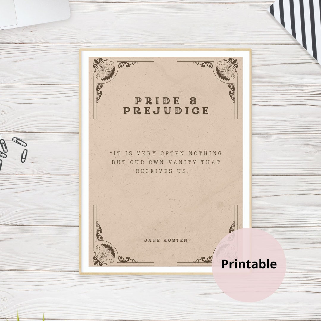 Pride and Prejudice Jane Austen Quotes, Literary Wall Art, Vintage ...