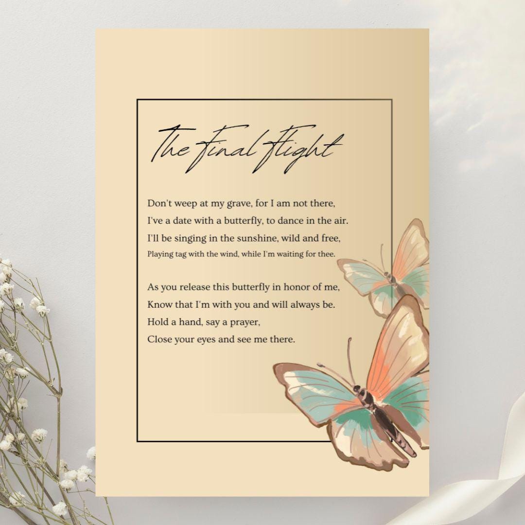The Final Flight Butterfly Release Funeral Poem Memorial Tribute