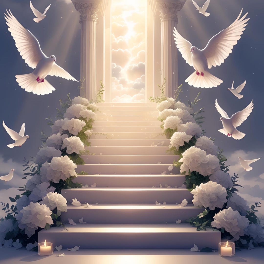 Memorial Stair Step to Heaven, White Doves, Christian Funeral ...