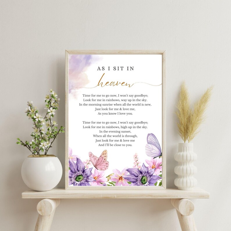 As I Sit in Heaven Printable Sign, Butterfly Print, Memorial Table ...