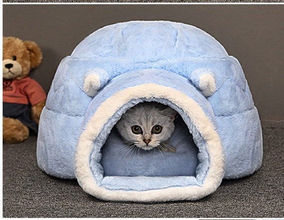 Cute Igloo Cat Bed Adjustable & Portable Fluffy Cat Beds - Etsy