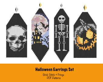 Halloween Beading Patterns Skull Earrings Pattern Beaded - Etsy