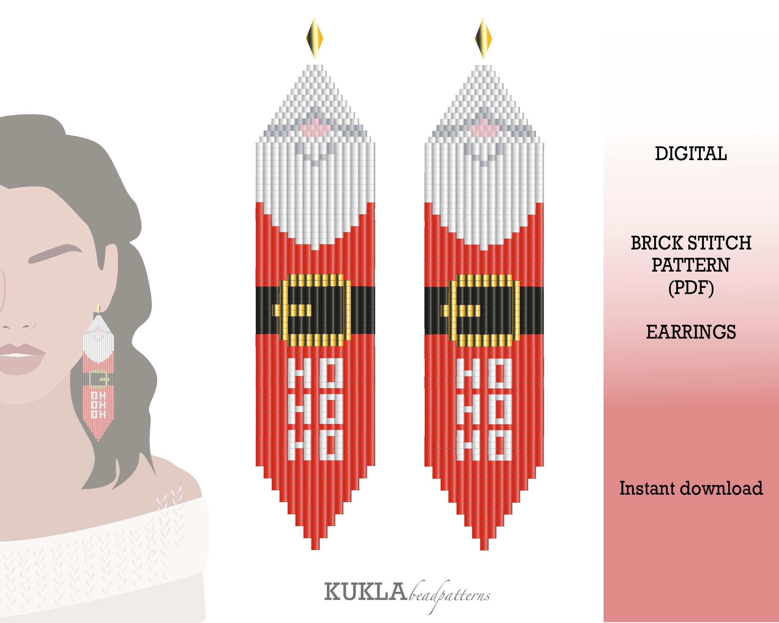 Santa Beaded Earrings Pattern: Christmas Fringe Earrings (PDF) - Etsy
