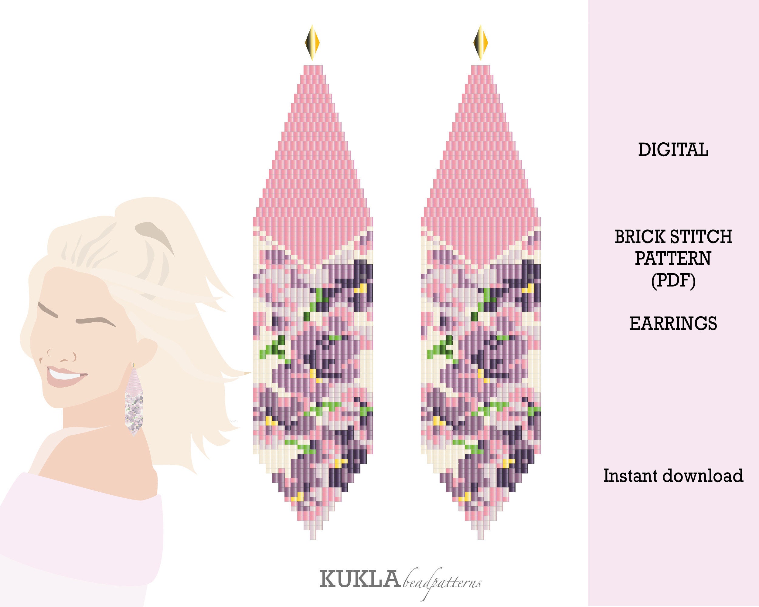 Pink Forget-me-nots Beaded Earrings Pattern Brick Stitch - Etsy
