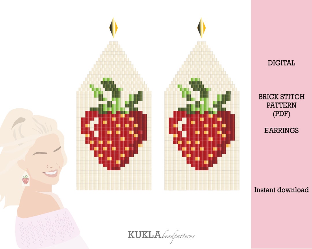 Strawberry Beaded Earrings Pattern Summer Fruit Earrings Pattern Brick ...