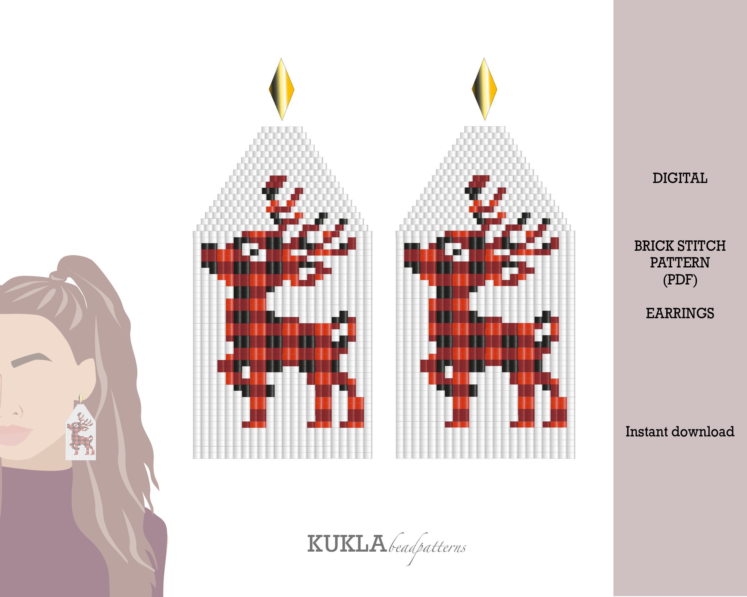 Buffalo Tartan Plaid Deer Beaded Earrings Pattern Brick Stitch Fringe ...