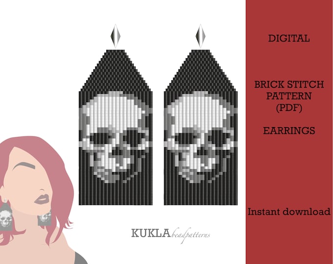 Skull Bead Earrings Pattern Halloween Design, Black Fringe Earrings ...