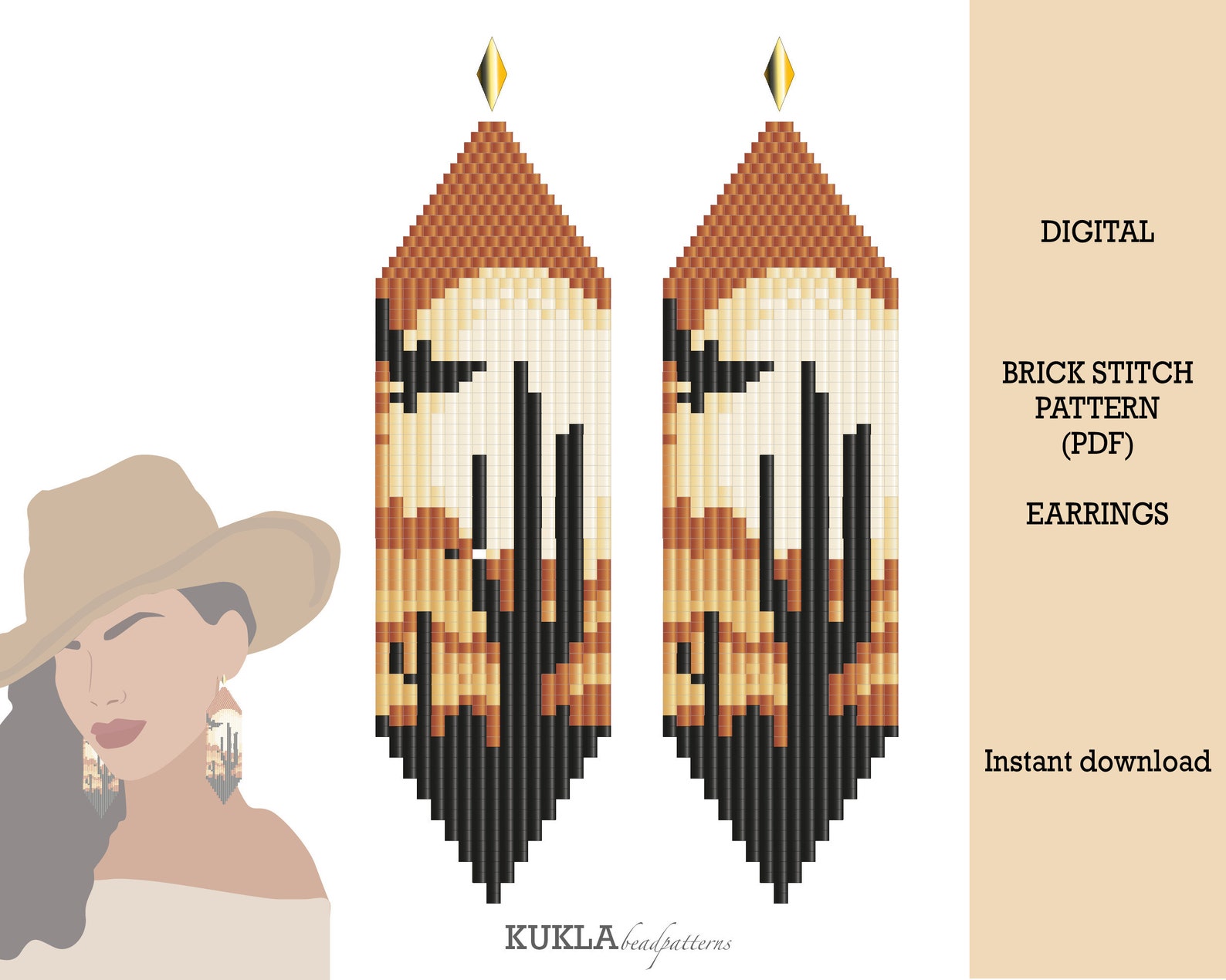 Sunset in Desert Beaded Earrings Pattern Brick Stitch Fringe Beading ...
