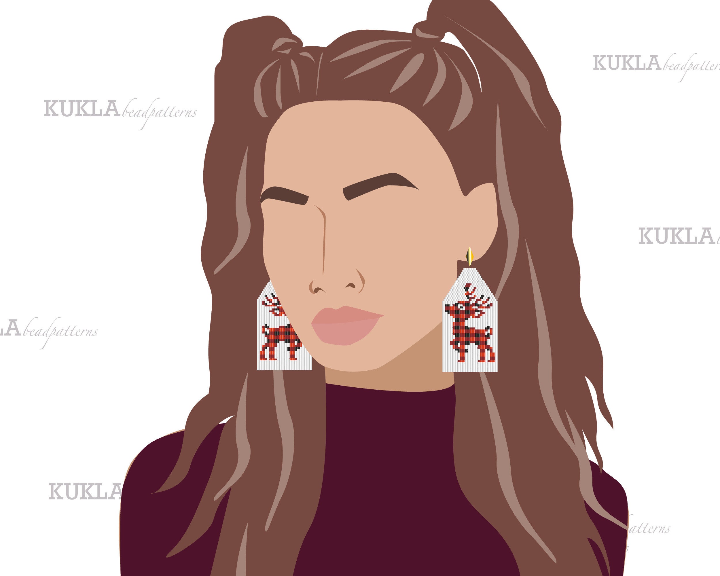 Christmas Deer Beaded Earrings Pattern Set: Brick Stitch, Fringe (PDF ...