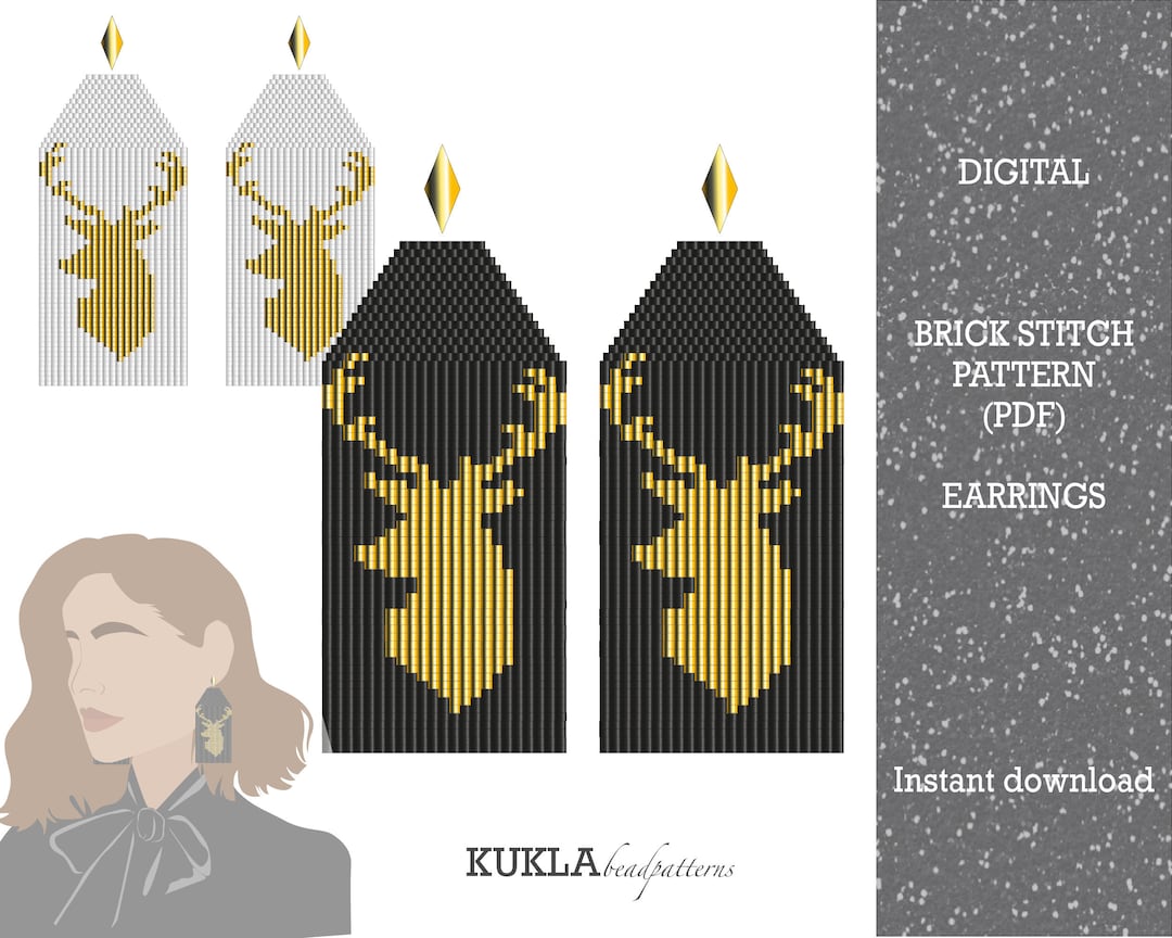 Deer Christmas Earrings Pattern New Year Beaded Earrings Pattern Fringe ...