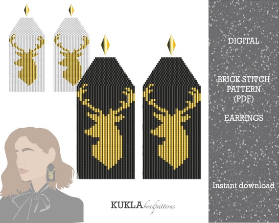 Deer Christmas Earrings Pattern New Year Beaded Earrings - Etsy