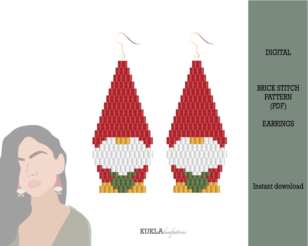 Christmas Gnome Beaded Earrings Pattern: Brick Stitch (PDF) - Etsy