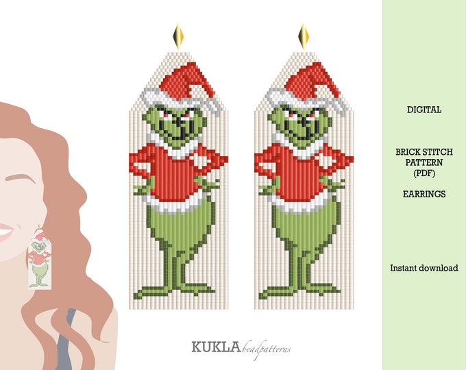 Grinch Hand With Ornament Earrings Pattern PDF - Brick Stitch Christmas ...