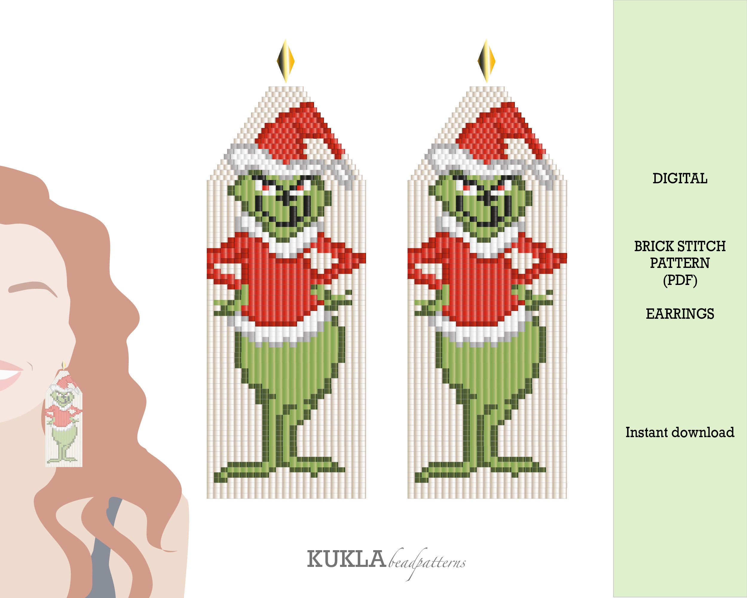 Grinch Beaded Earrings Pattern: Christmas Brick Stitch (PDF) - Etsy