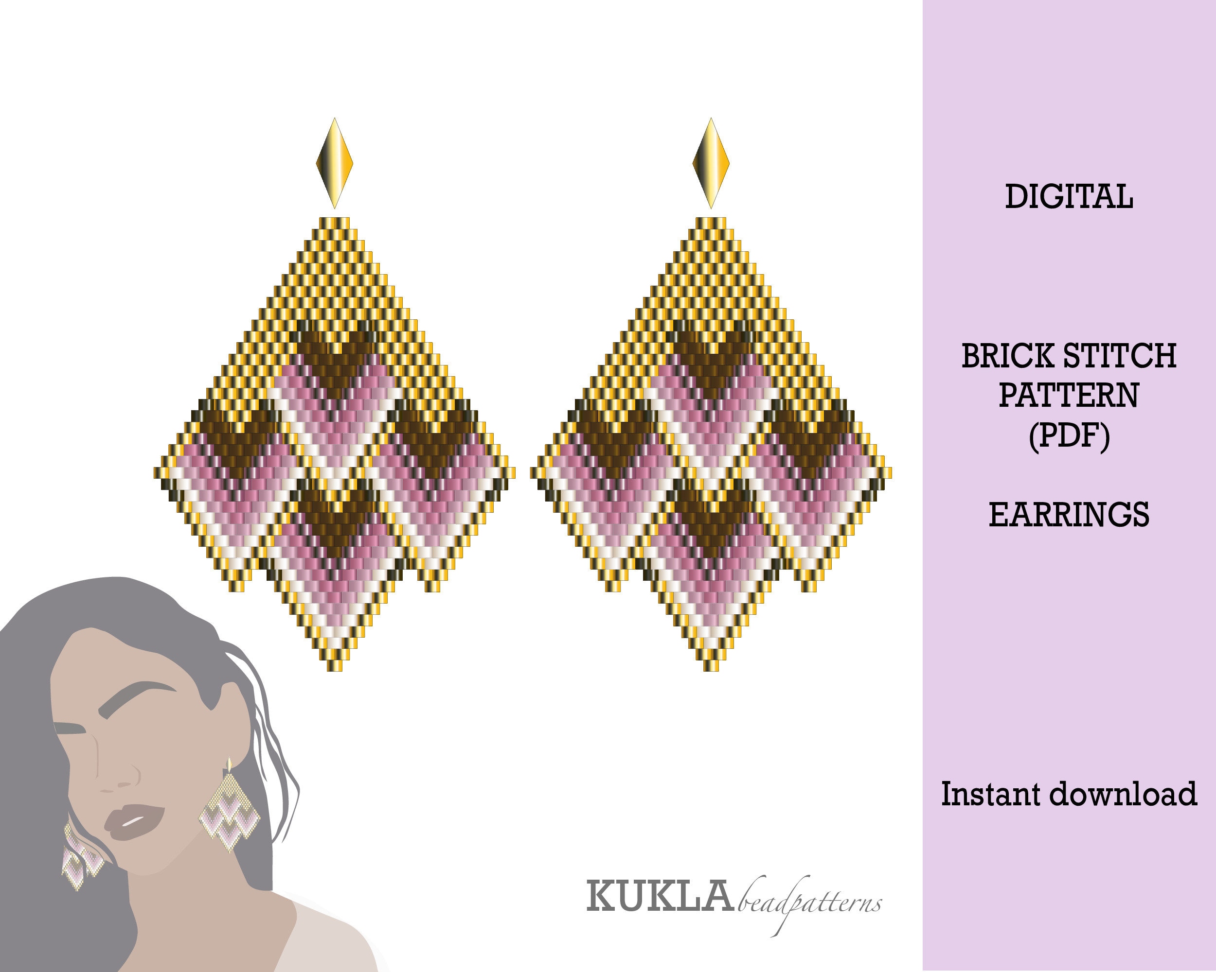 Brick Stitch Earrings Pattern Beaded Earrings Pattern Rose Gold ...