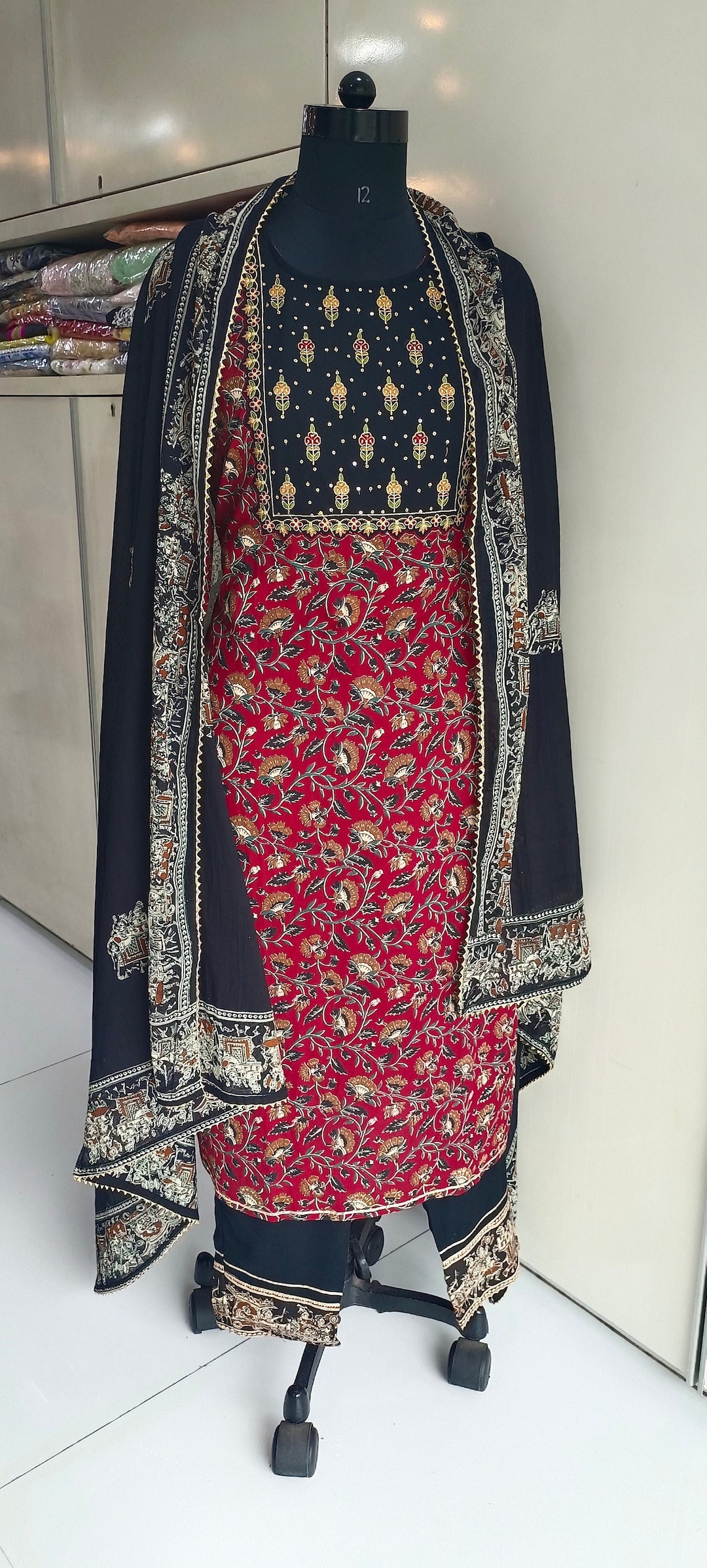 Kalamkari Cotton Dress Set With Pant and Dupatta - Etsy