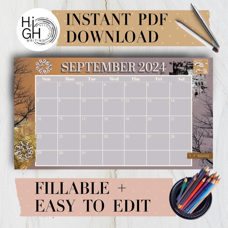 Editable September 2024 Calendar Download, Printable, Fillable ...