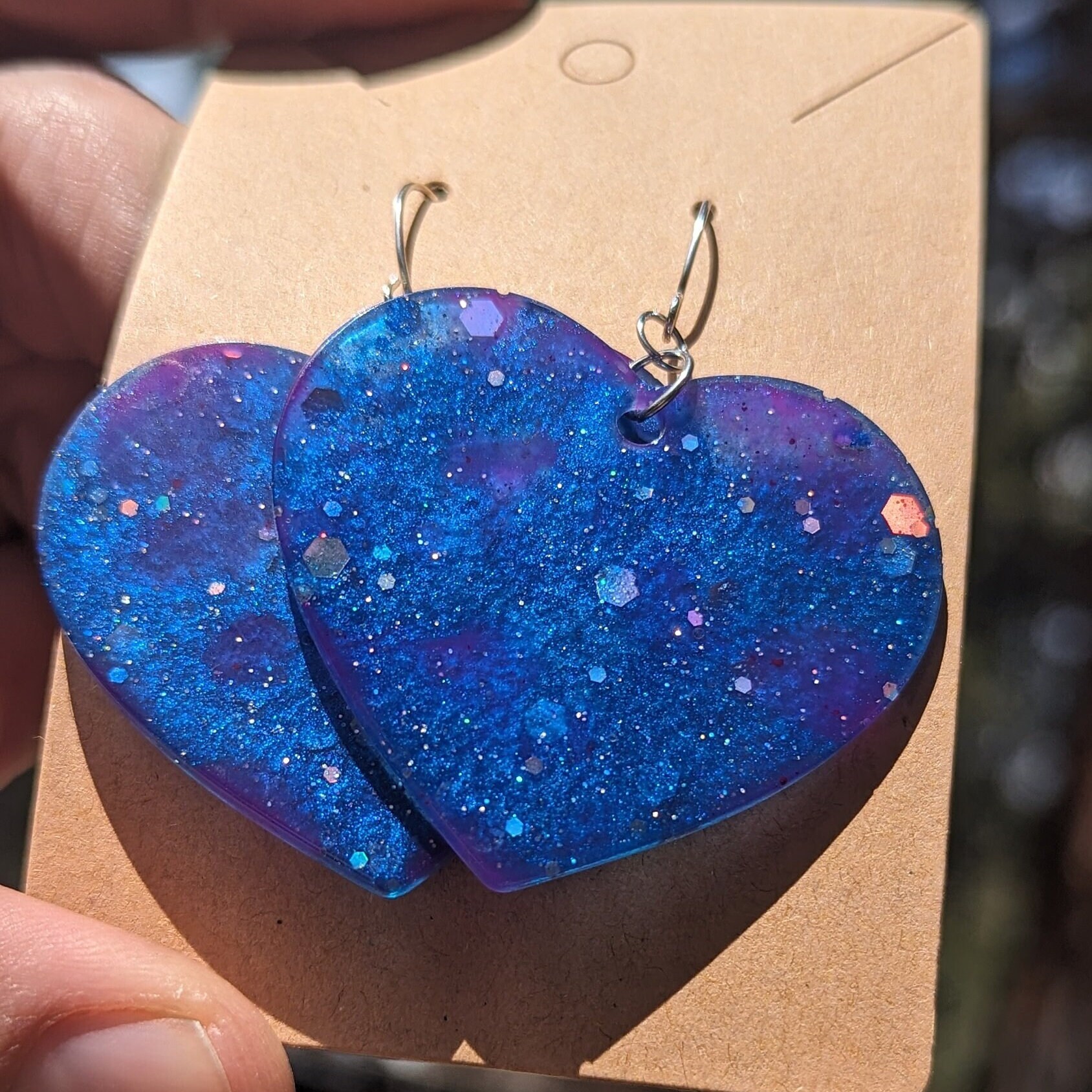 Starry Heartbeat Epoxy Resin Earrings Purple & Blue With Silver ...
