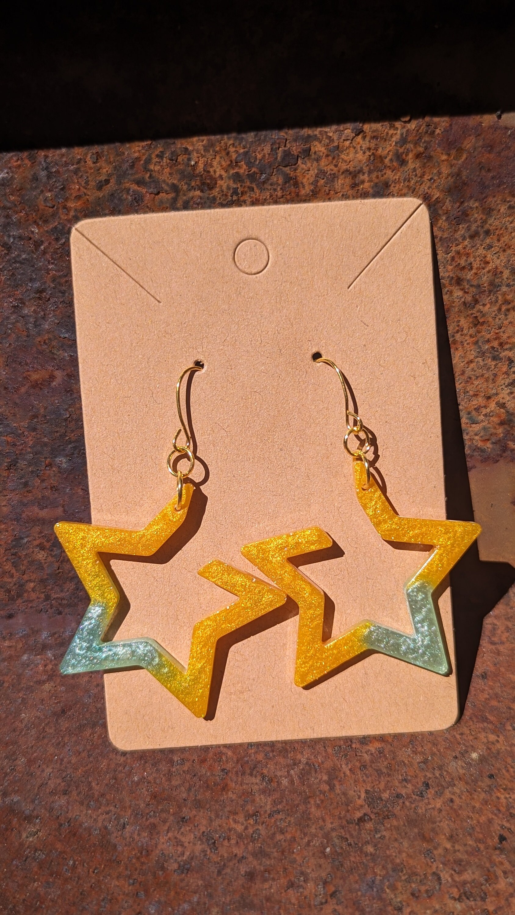 Oceanic Stardust Epoxy Resin Earrings Gold With Sea Foam Green Accent Jewelry Epoxy Resin Art - Etsy