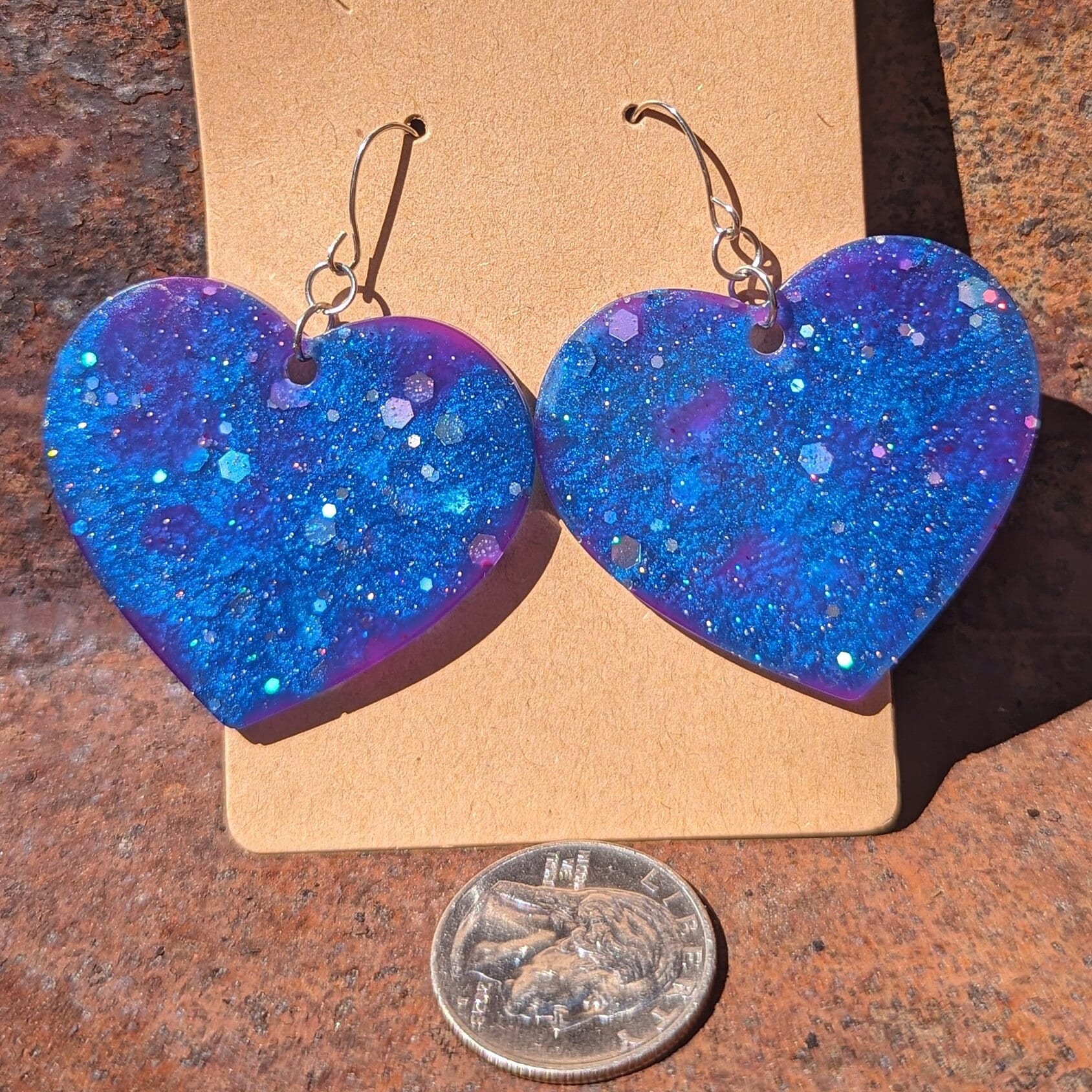 Starry Heartbeat Epoxy Resin Earrings Purple & Blue With Silver ...