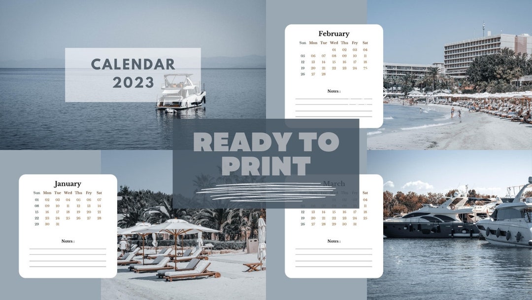 2023 Printable Calendar Yacht Landscape Luxury Design Monthly - Etsy México