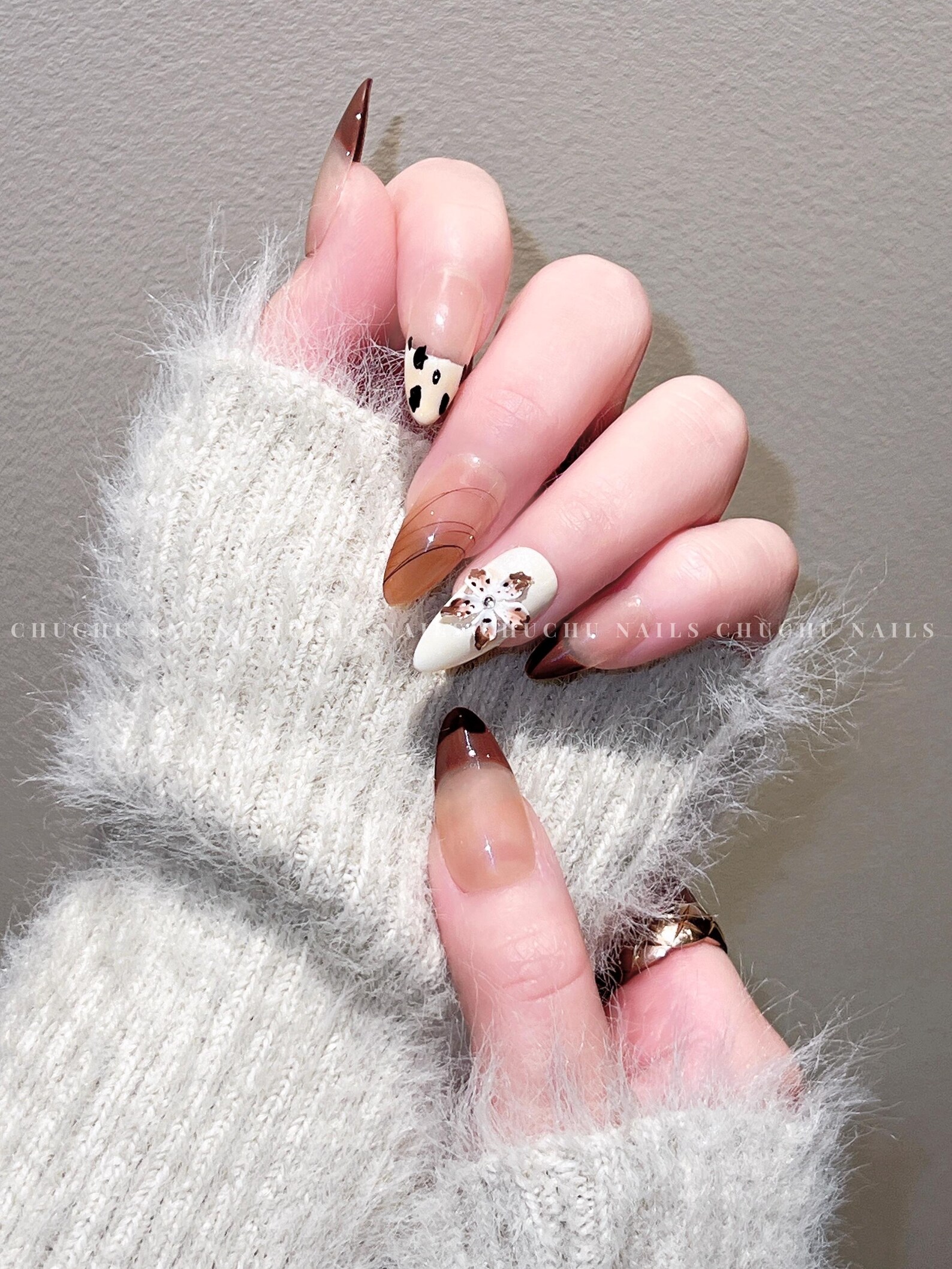 Wild Blossom | Brown Devil's Flower French Tip Reusable Press on Nails ...