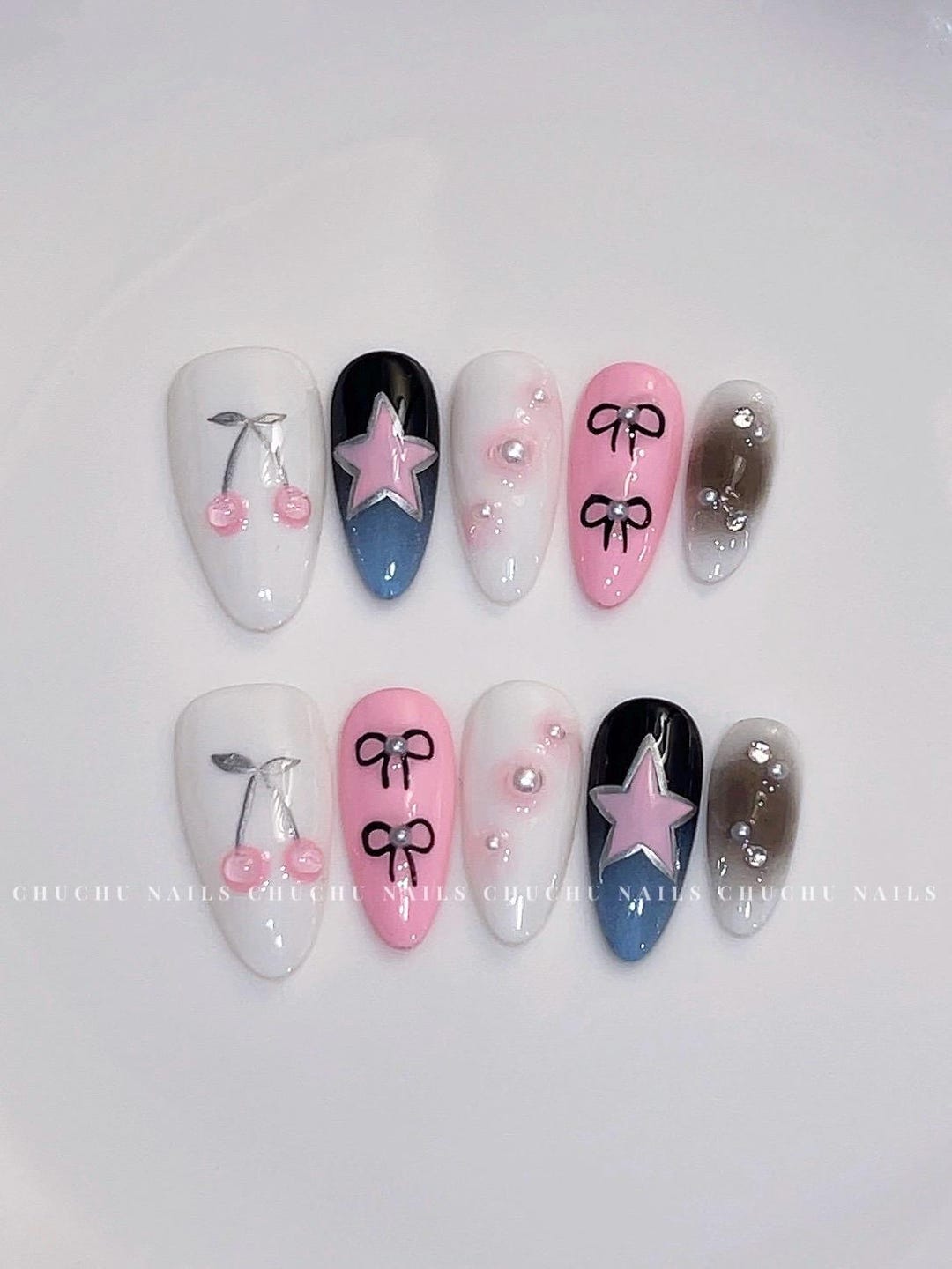 Cherry Bomb Press on Nails| Girly Pink Star Baddie Nails| Starlit Era ...