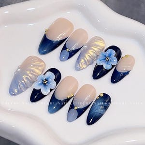 Midnight Wave | Ocean Blue Flower Nails| Hawaii Flower Plumeria ...