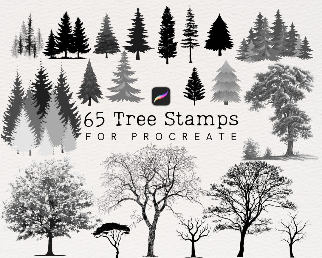 65 Realistic Tree Stamps for Procreate | Foliage, Silhouette Brushes ...