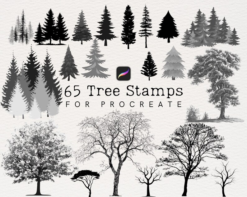 65 Realistic Tree Stamps for Procreate | Foliage, Silhouette Brushes ...