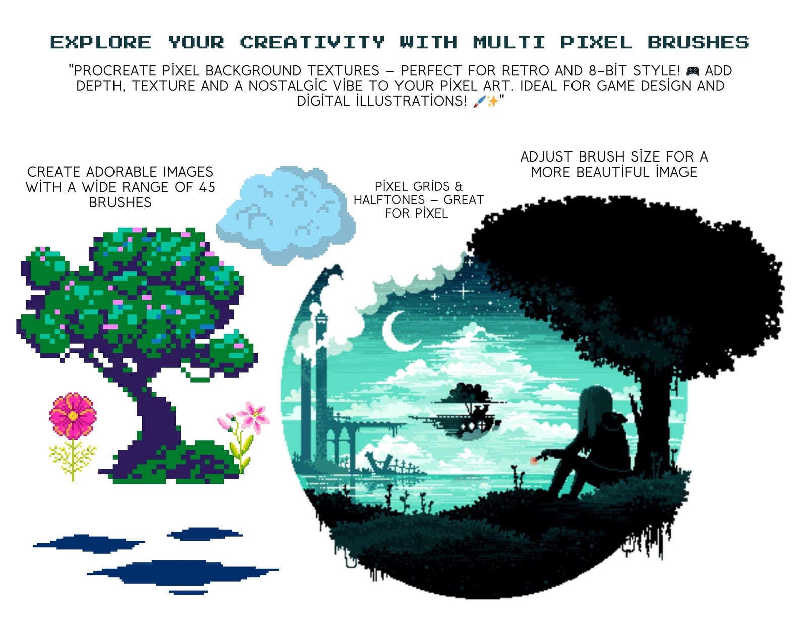 Procreate Pixel Brushes | 8-bit & Pixel Art Brush Set for iPad | Game ...