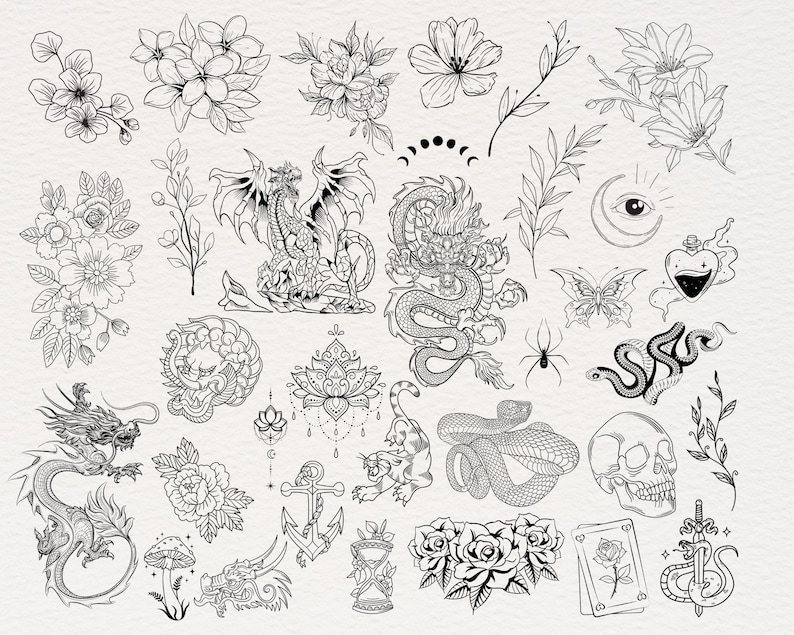 Neo-traditional Tattoo Stamps | Procreate Brush Set, Floral & Botanical ...
