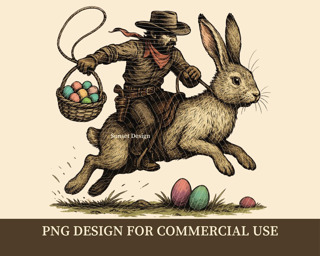 Cowboy Riding Easter Bunny PNG | Western Easter Sublimation Design ...