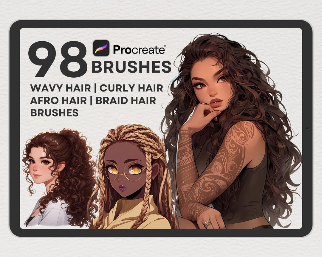 Procreate Hair Brushes – Curly, Wavy, Afro, Braided Hair Stamps | Women ...