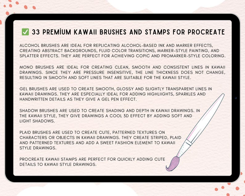 Kawaii Drawing Kit for Procreate | Cute Animal Stamp Brushes Set ...