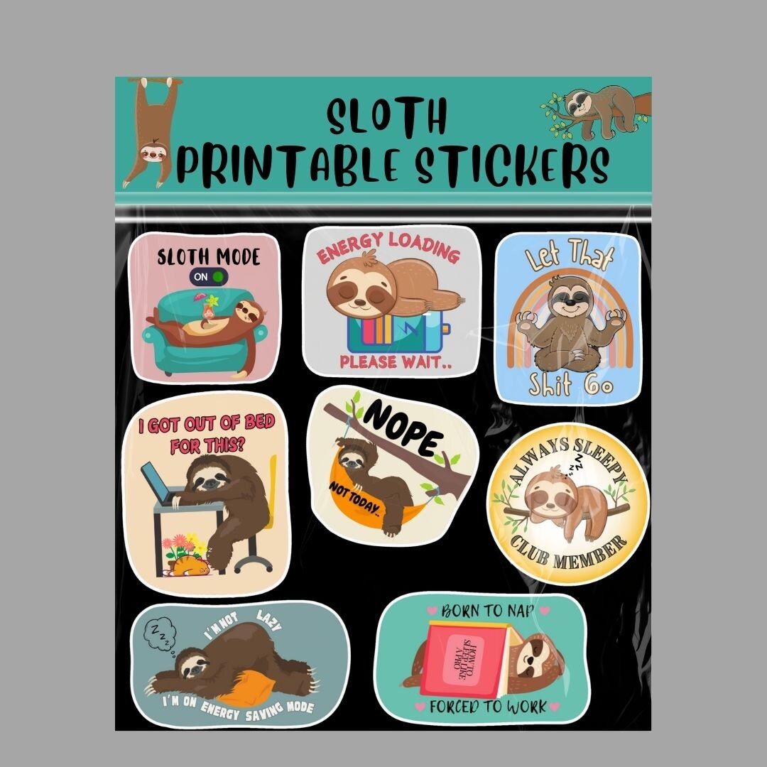 Sloth Quotes 300 DPI PNG, PDF, Digital Printable Stickers, Funny, Humor ...