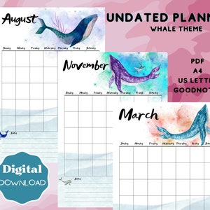 Printable Planner Whale Theme Digital Planner PDF Goodnotes Monthly ...