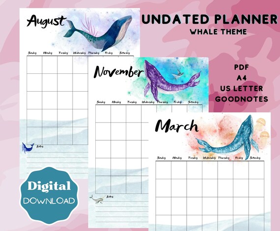 Printable Planner Whale Theme Digital Planner PDF Goodnotes - Etsy