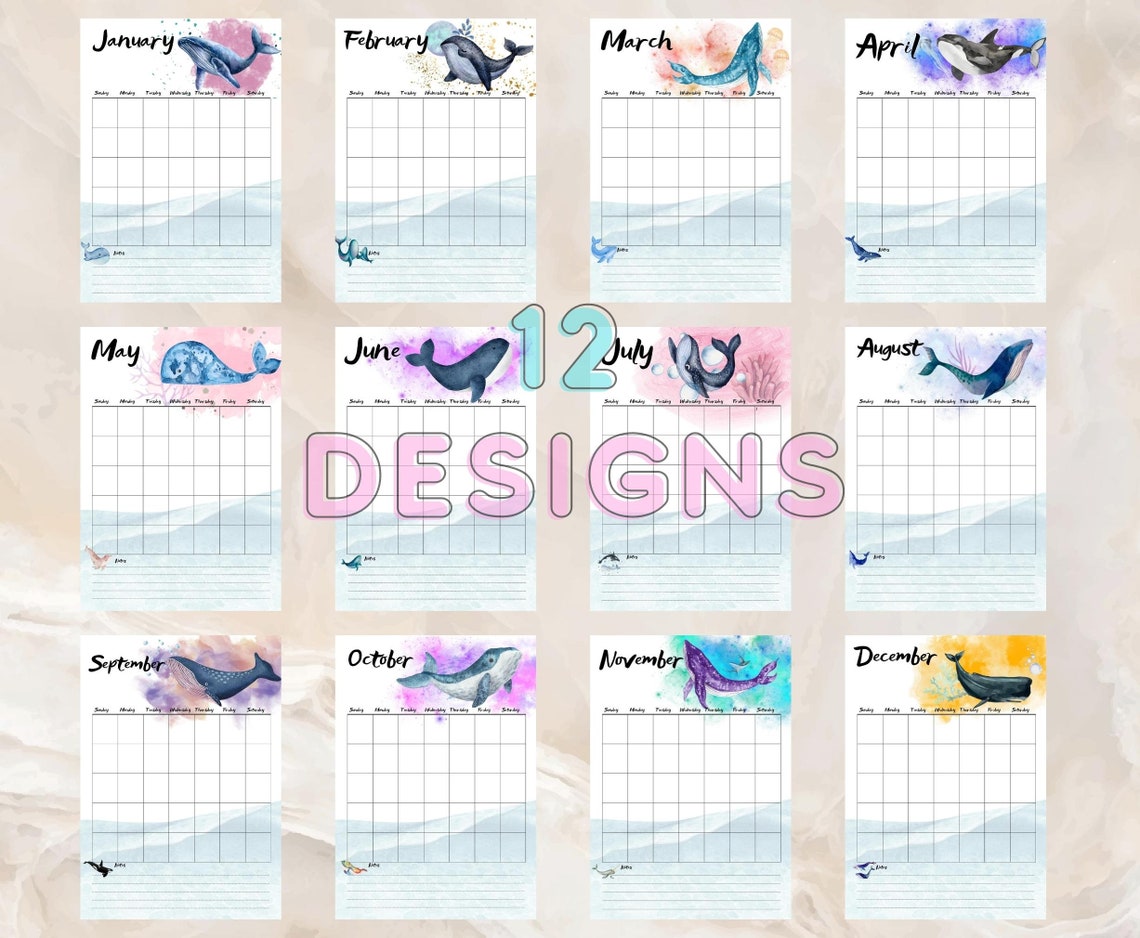Printable Planner Whale Theme Digital Planner PDF Goodnotes Monthly ...