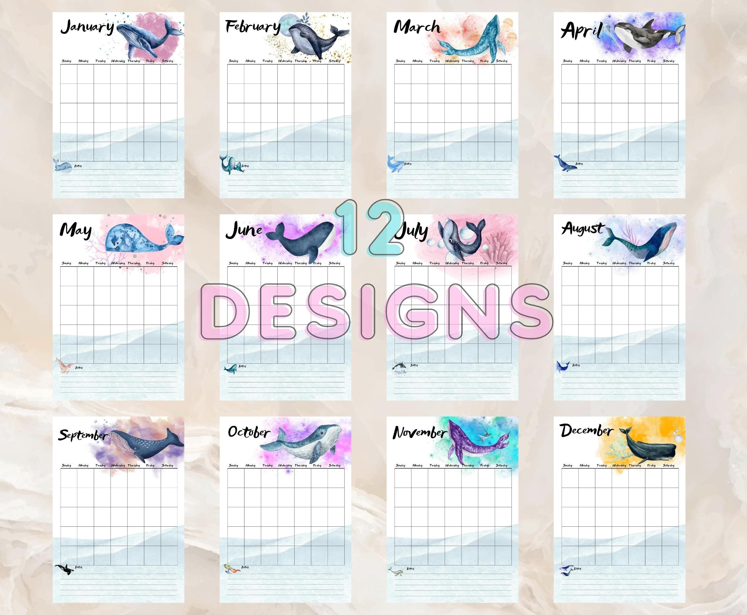 Printable Planner Whale Theme Digital Planner PDF Goodnotes Monthly ...
