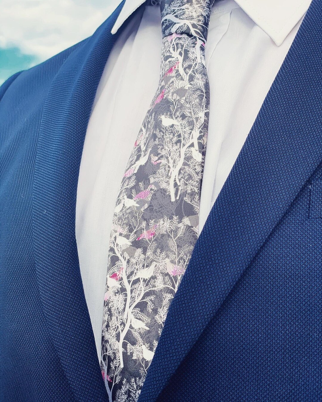 Floral Tie, Bird Tie, Groomsmen Tie, Groomsmen Gift, Wedding Tie ...