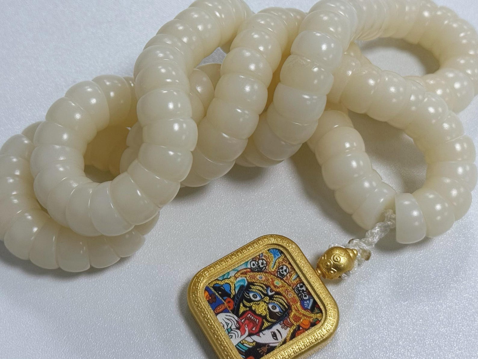 White Jade Bodhi Seed Prayer Beads, Zhakilam Thangka Pendant, Chinese ...