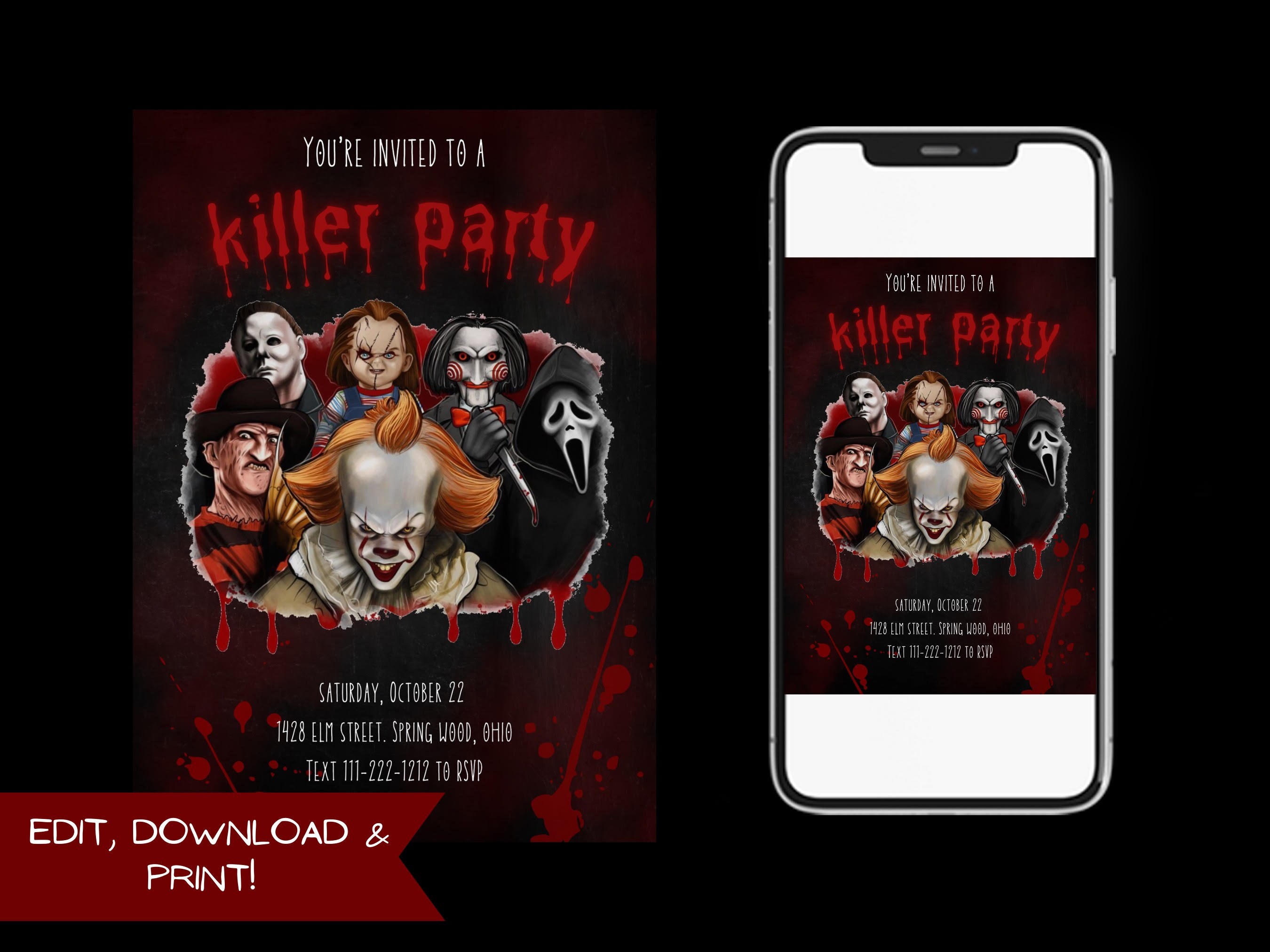Halloween Party Invitation, Horror Halloween Party Invitation, Horror ...