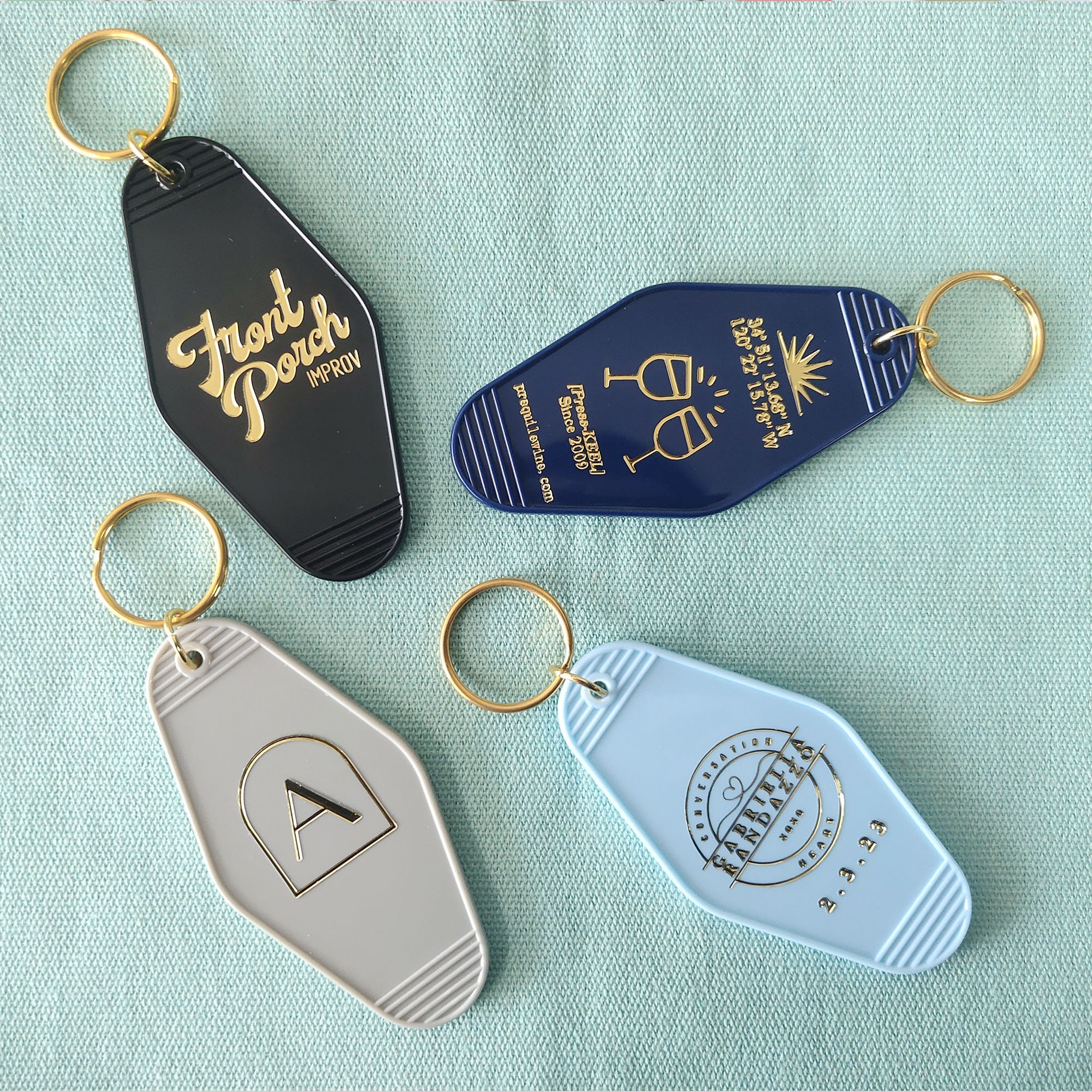 Vintage Hotel Key Chains With Foil Stamped Custom Logo, Gold or Sliver ...