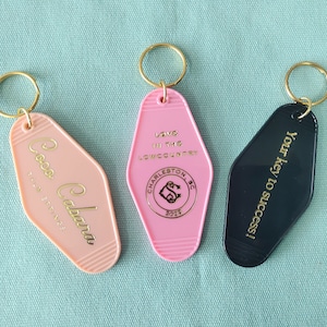 Vintage Hotel Key Chains With Foil Stamped Custom Logo, Gold or Sliver ...
