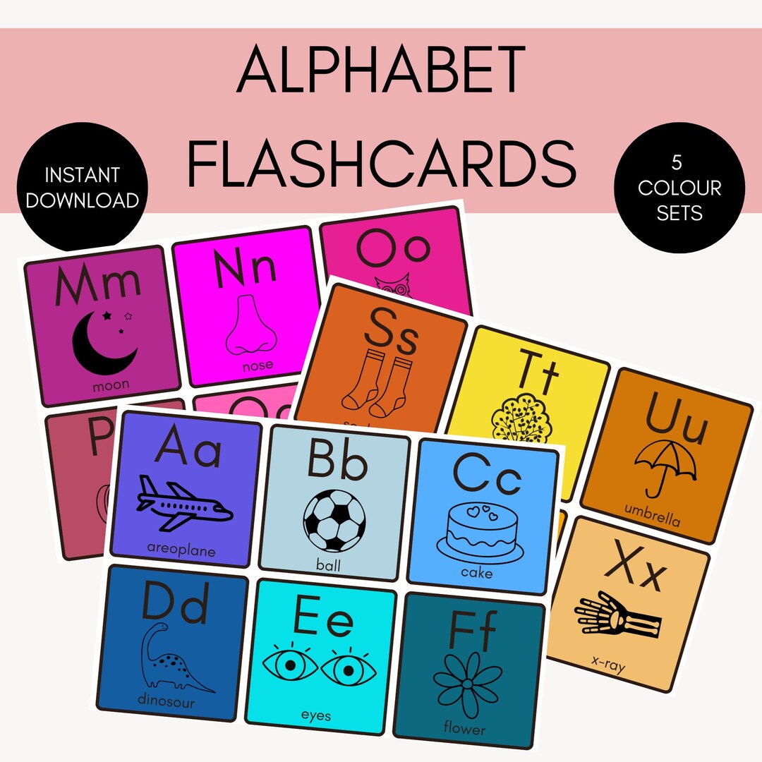 ALPHABET FLASHCARDS - Modern, 5 Colour Sets, Instant Download, Learning ...